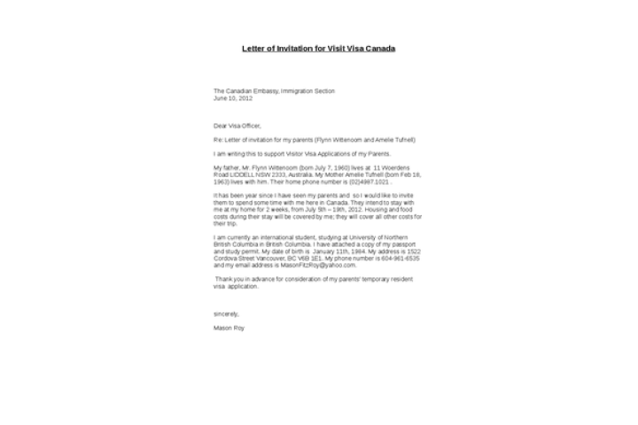 Visitor Invitation Letter Sample
